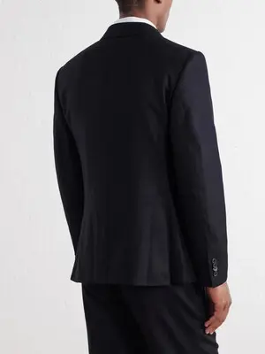 Mr P. Slim-fit Double-breasted Satin-trimmed Wool-flannel Blazer