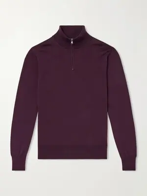 Mr P. Merino Wool Half-zip Sweater - Purple