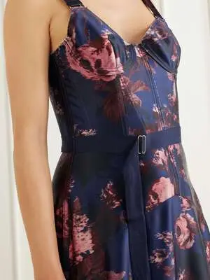Erdem Belted Floral-print Duchess-satin Bustier Midi Dress