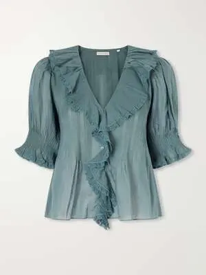 DÔEN Henri Lace-trimmed Organic Cotton Blouse - Turquoise