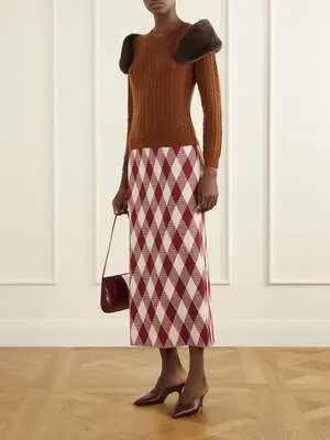 SHUSHU/TONG Plush-trimmed Cable-knit Wool And Lyocell-blend Sweater