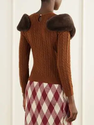 SHUSHU/TONG Plush-trimmed Cable-knit Wool And Lyocell-blend Sweater