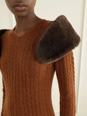 SHUSHU/TONG Plush-trimmed Cable-knit Wool And Lyocell-blend Sweater