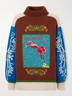 ALEMAIS Lasso Embroidered Merino Wool Sweater - Brown