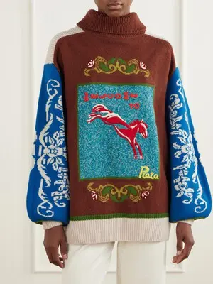 ALEMAIS Lasso Embroidered Merino Wool Sweater - Brown
