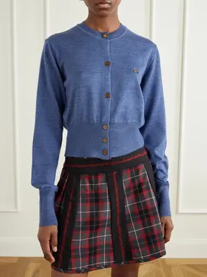 VIVIENNE WESTWOOD Bea Logo-embroidered Wool And Silk-blend Cardigan - Blue