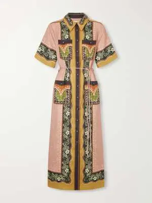 ALEMAIS Darcey Belted Printed Hemp Midi Dress