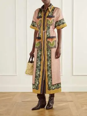 ALEMAIS Darcey Belted Printed Hemp Midi Dress