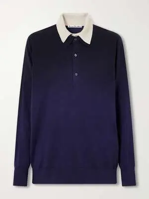 Acne Studios Layered Silk, Wool And Cashmere-blend Polo Sweater - Navy