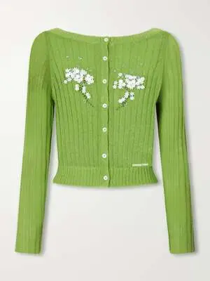 SHUSHU/TONG Embellished Knitted Cardigan - Green