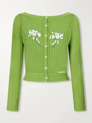 SHUSHU/TONG Embellished Knitted Cardigan - Green