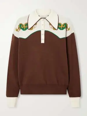 ALEMAIS Lasso Intarsia-knit Merino Wool-blend Polo Sweater - Brown