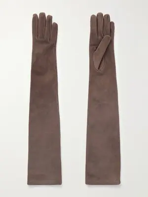 Nour Hammour Long Suede Gloves - Gray