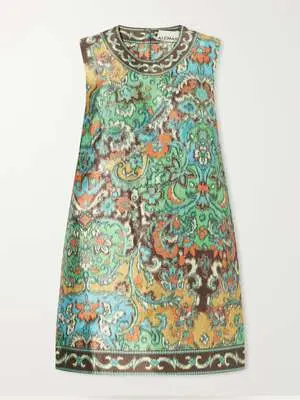 ALEMAIS Charlotte Floral-jacquard Satin Mini Dress - Green