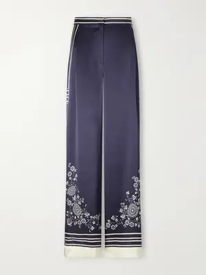 ALEMAIS Bandera Printed Silk-satin Wide-leg Pants