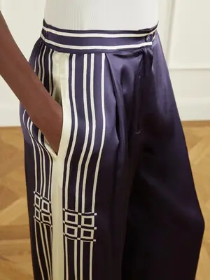 ALEMAIS Bandera Printed Silk-satin Wide-leg Pants