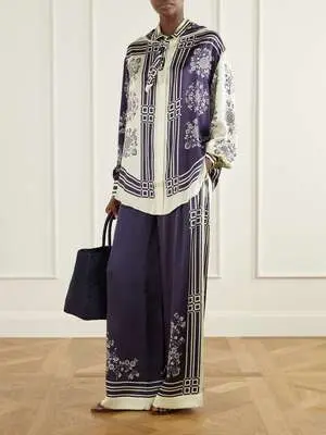 ALEMAIS Bandera Printed Silk-satin Wide-leg Pants