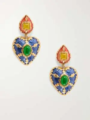 Saint Laurent Bo Coeur Embellished Earrings - Gold