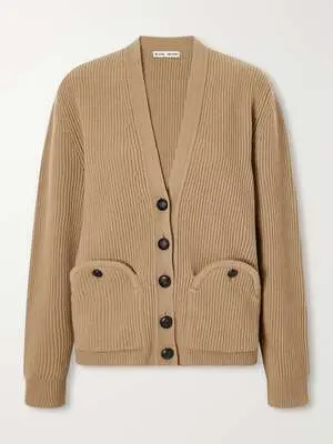 BLAZÉ MILANO Highland Uda Ribbed Wool And Cashmere-blend Cardigan - Camel