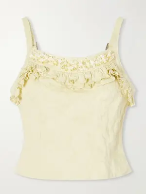 SHUSHU/TONG Embellished Ruffled Cotton-blend Cami - Yellow