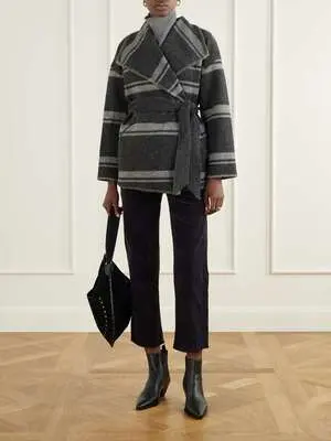 MARANT ETOILE Brea Belted Striped Brushed Coat
