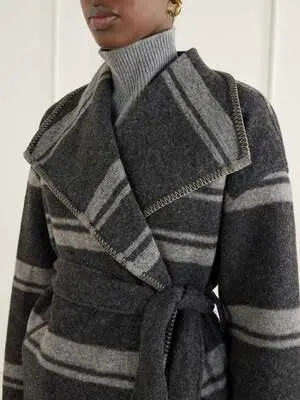 MARANT ETOILE Brea Belted Striped Brushed Coat