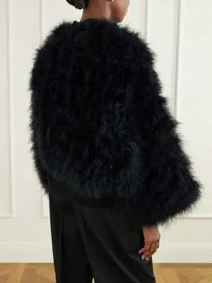 YVES SALOMON Cropped Feather-embellished Satin Cape
