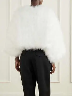 YVES SALOMON Cropped Feather-embellished Satin Cape