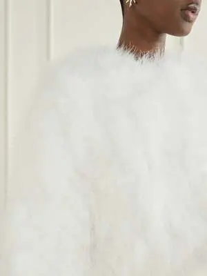YVES SALOMON Cropped Feather-embellished Satin Cape