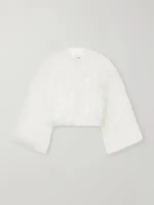YVES SALOMON Cropped Feather-embellished Satin Cape - White