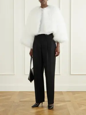 YVES SALOMON Cropped Feather-embellished Satin Cape - White