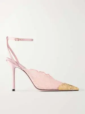 JIMMY CHOO Faiz 100 Embellished Satin-trimmed Lace Pumps