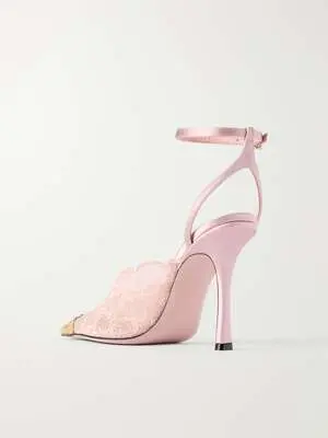JIMMY CHOO Faiz 100 Embellished Satin-trimmed Lace Pumps