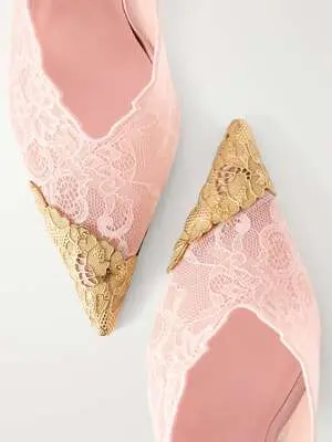 JIMMY CHOO Faiz 100 Embellished Satin-trimmed Lace Pumps