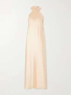 Galvan Pandora Satin Halterneck Midi Dress - Pink