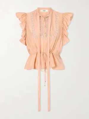 Chloé Ruffled Lace-trimmed Silk-habotai Blouse - Pink