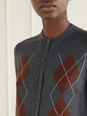 Acne Studios Argyle Silk, Wool And Cashmere-blend Cardigan