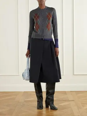 Acne Studios Argyle Silk, Wool And Cashmere-blend Cardigan - Gray