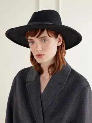 GIGI BURRIS MILLINERY Jeanne Satin-trimmed Wool And Cotton-blend Felt Fedorhat - Gray