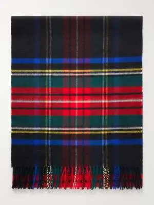 Johnstons Of Elgin Fringed Checked Wool Scarf - Black