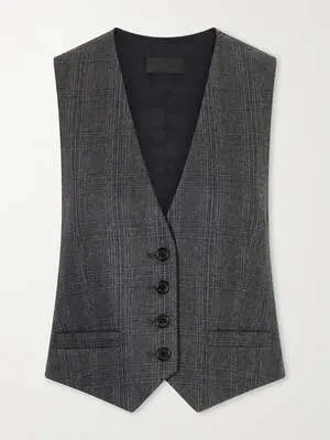NILI LOTAN Ismael Checked Wool And Cashmere-blend Vest