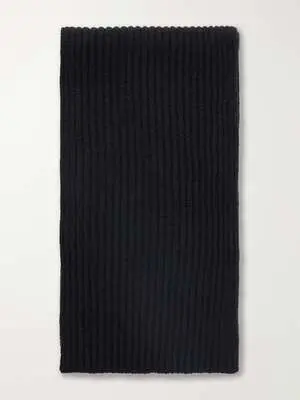 Johnstons Of Elgin Lovat Ribbed-knit Cashmere Scarf - Black