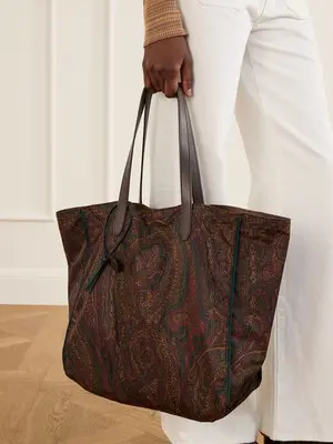 Etro Printed Leather-trimmed Shell Tote Bag