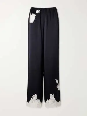 DÔEN Lavon Lace-trimmed Silk Pants - Black