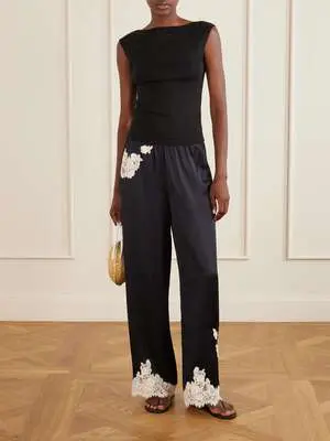 DÔEN Lavon Lace-trimmed Silk Pants