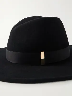 GIGI BURRIS MILLINERY Jeanne Satin-trimmed Wool And Cotton-blend Felt Fedora Hat - Black