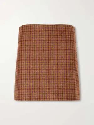 BLAZÉ MILANO Coci Checked Wool Mini Skirt - Brown