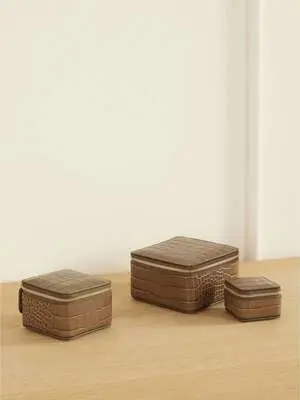 Smythson Mara Set Of Three Croc-embossed Leather Jewelry Cases