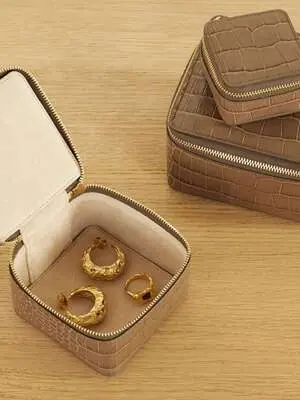 Smythson Mara Set Of Three Croc-embossed Leather Jewelry Cases