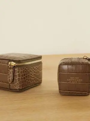 Smythson Mara Set Of Three Croc-embossed Leather Jewelry Cases